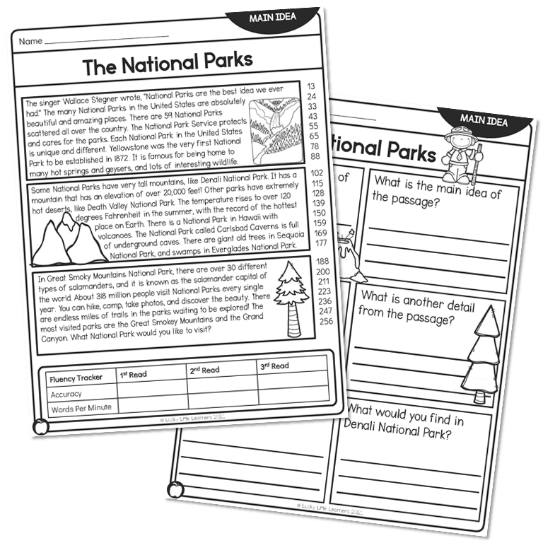 2nd Grade Main Idea Reading Passage - National Parks - Above - Lucky ...