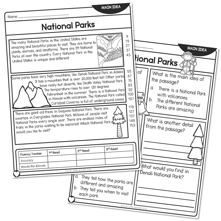 2nd Grade Main Idea Reading Passage - National Parks - At - Lucky ...
