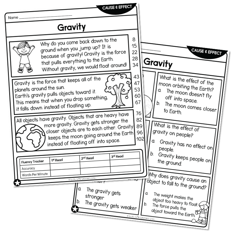 2nd Grade Nonfiction Cause and Effect Reading Passage - Gravity - Below ...