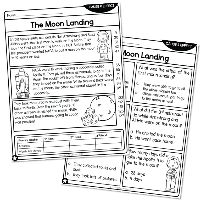 2nd Grade Nonfiction Cause and Effect Reading Passage - The Moon ...