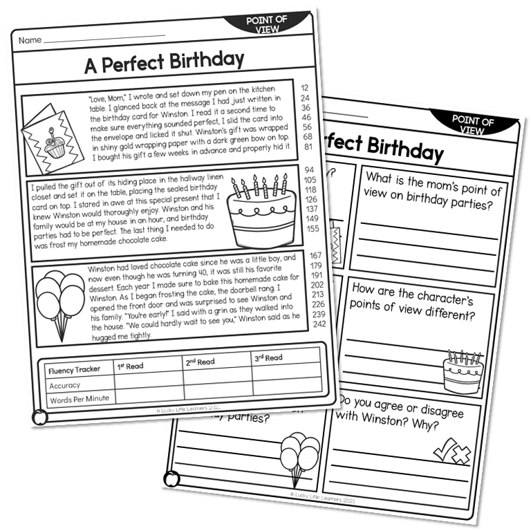 2nd Grade Point of View Reading Passage - A Perfect Birthday - Above ...