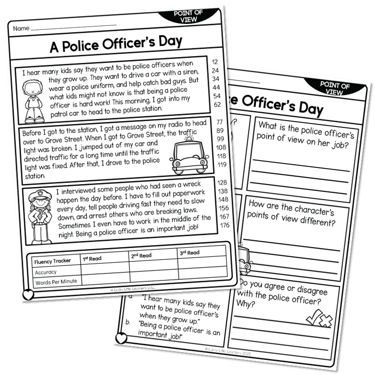 2nd Grade Point of View Reading Passage - A Police Officer's Day - At ...