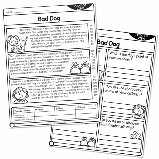 2nd Grade Point of View Reading Passage - Bad Dog - Above - Lucky ...