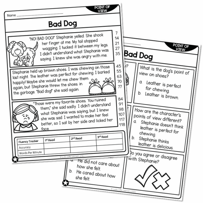 2nd Grade Point of View Reading Passage - Bad Dog - Below - Lucky ...