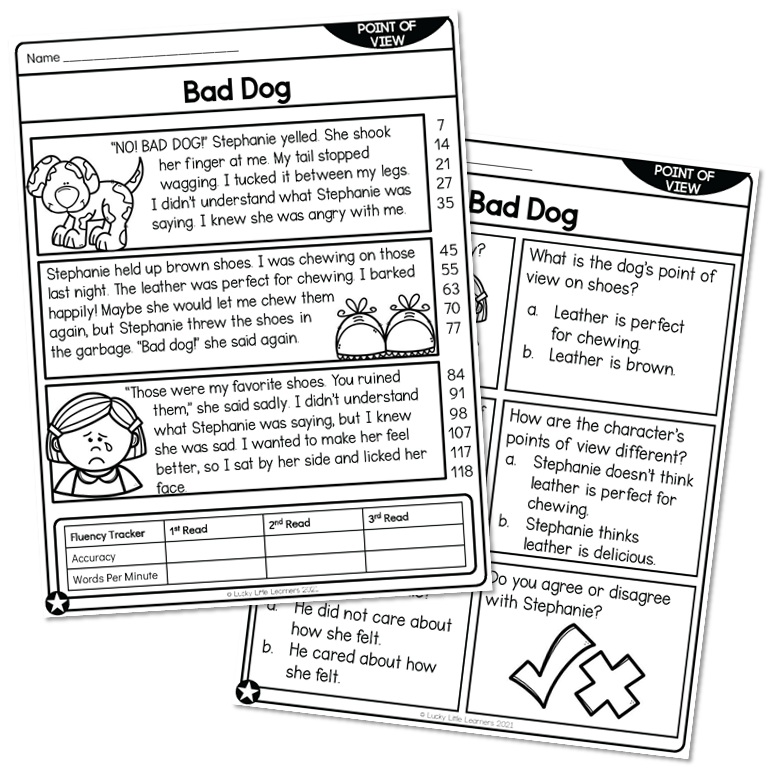 2nd Grade Point of View Reading Passage - Bad Dog - Below - Lucky ...