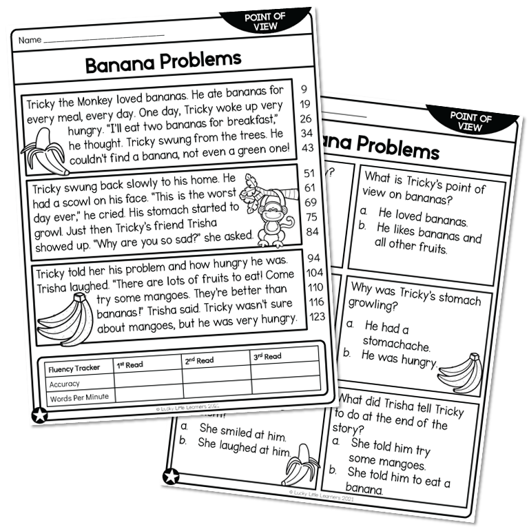 2nd Grade Point of View Reading Passage - Banana Problems - Below ...