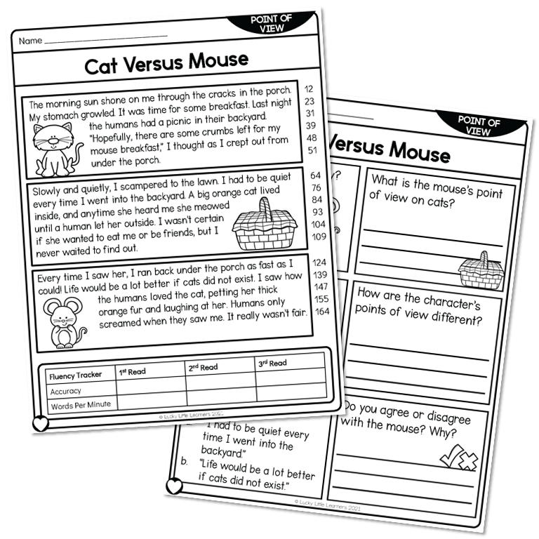 2nd Grade Point of View Reading Passage - Cat Versus Mouse - At - Lucky ...