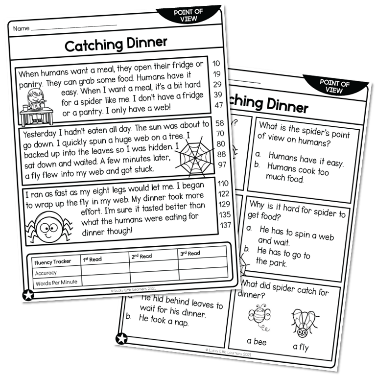 2nd Grade Point of View Reading Passage - Catching Dinner - Below ...