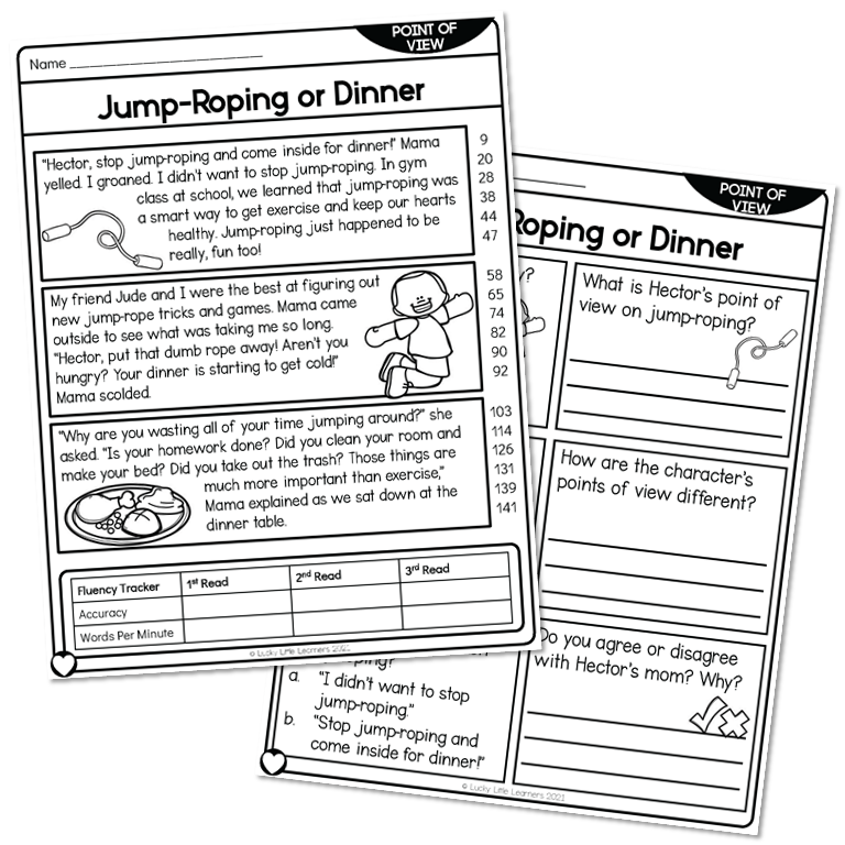 2nd Grade Point of View Reading Passage - Jump-Roping or Dinner - At ...