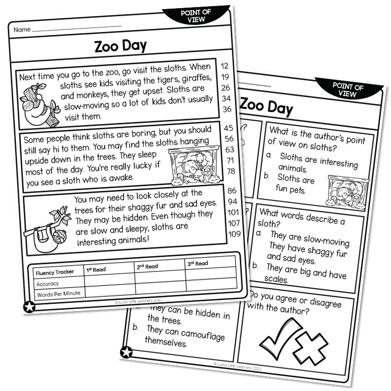 2nd Grade Point of View Reading Passage - Zoo Day - Below - Lucky ...