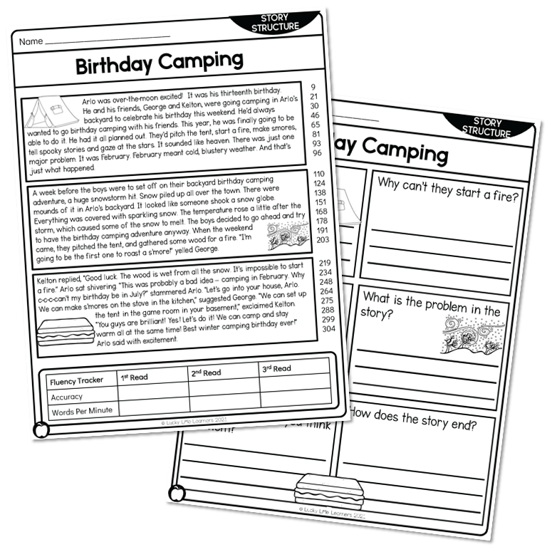 2nd Grade Story Structure Reading Passage - Birthday Camping - Above ...