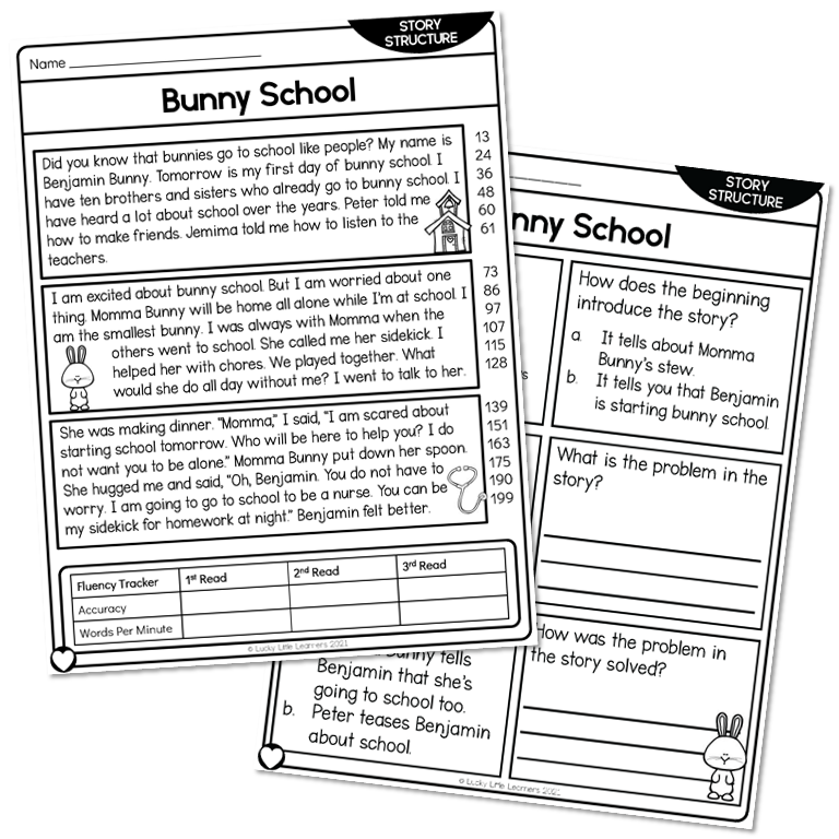 2nd Grade Story Structure Reading Passage - Bunny School - At - Lucky ...