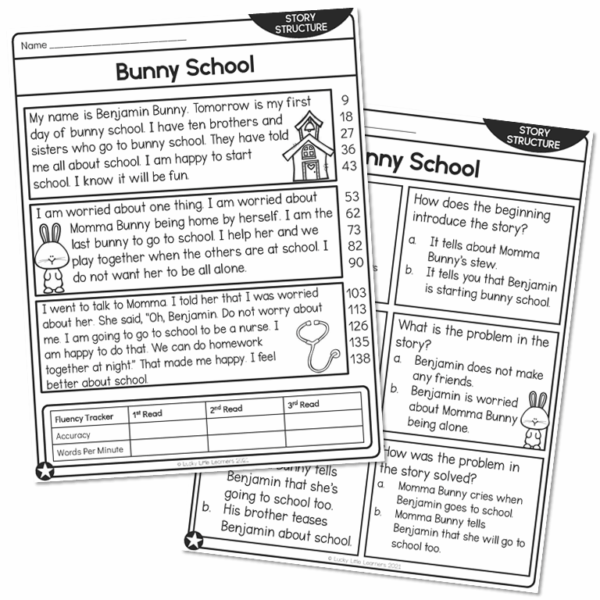 2nd Grade Story Structure Reading Passage - Bunny School - Below ...