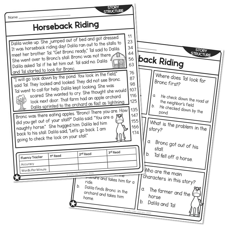 2nd Grade Story Structure Reading Passage - Horseback Riding - Below ...