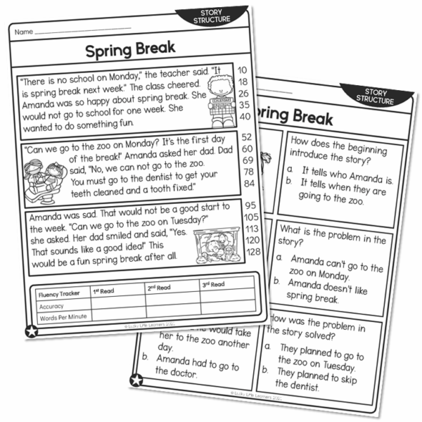 2nd Grade Story Structure Reading Passage - Spring Break - Below ...