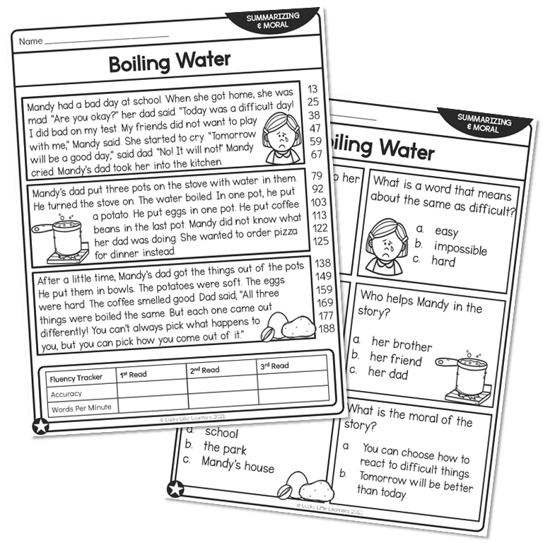 2nd Grade Summarizing and Moral of the Story Reading Passage - Boiling ...
