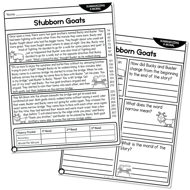 2nd Grade Summarizing and Moral of the Story Reading Passage - Stubborn ...