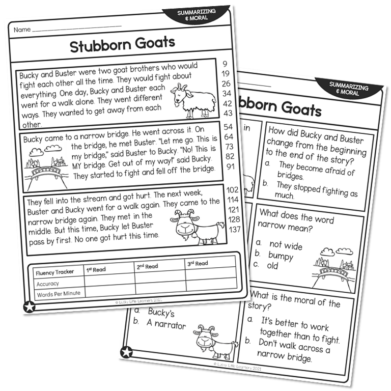 2nd Grade Summarizing and Moral of the Story Reading Passage - Stubborn ...