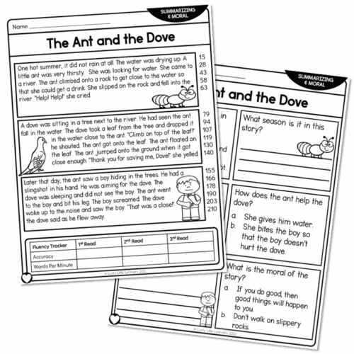 2nd Grade Summarizing and Moral of the Story Reading Passage - The Ant ...