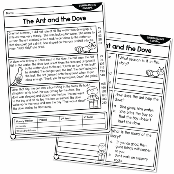 2nd Grade Summarizing and Moral of the Story Reading Passage - The Ant ...