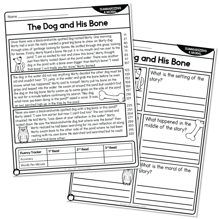 2nd Grade Summarizing and Moral of the Story Reading Passage - The Dog ...