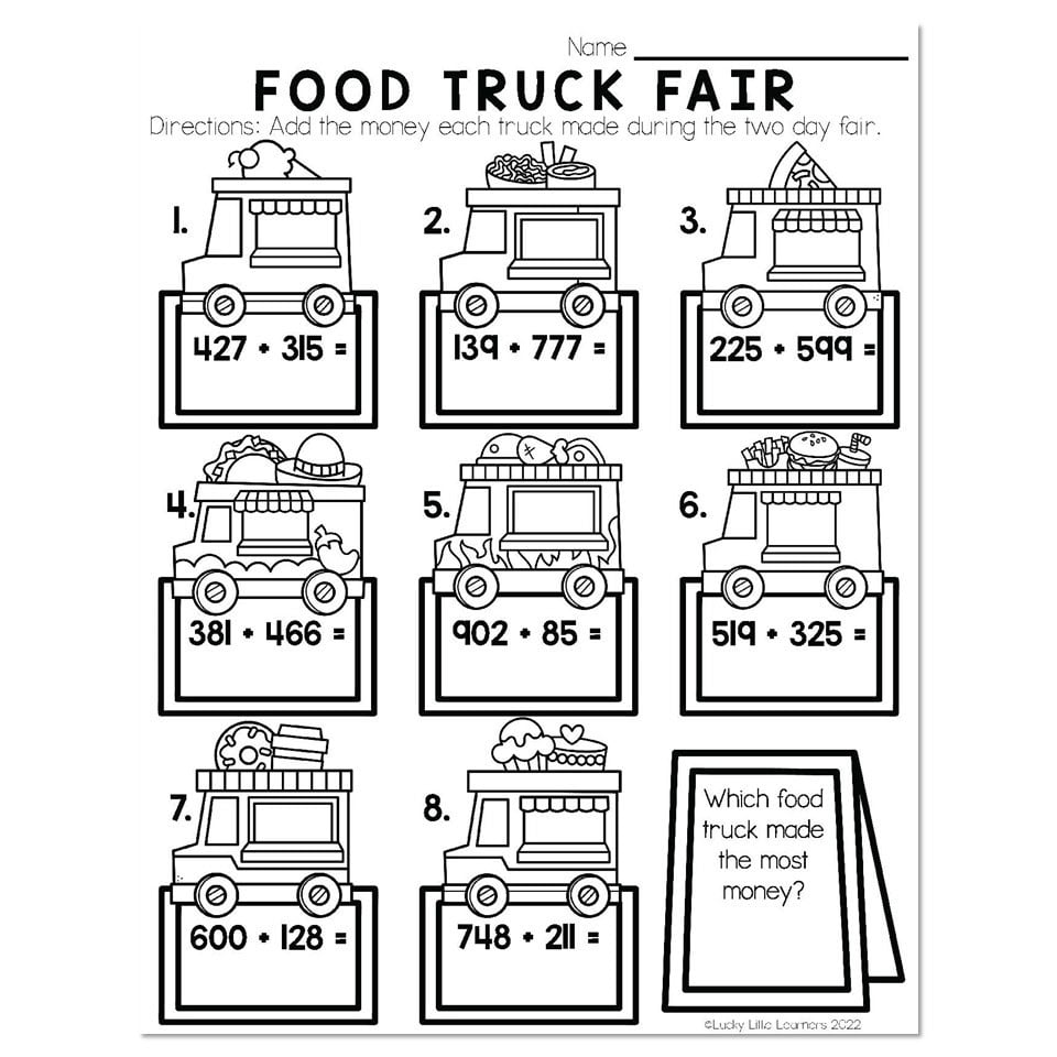 Classroom Transformation - Restaurant Day - 3 Digit Addition - Food ...
