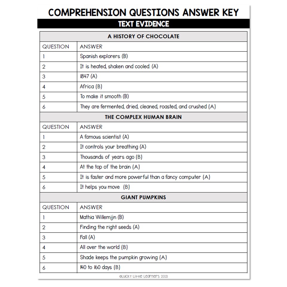 Digital 2nd Grade Reading Passages - Nonfiction Text Evidence - Answer ...