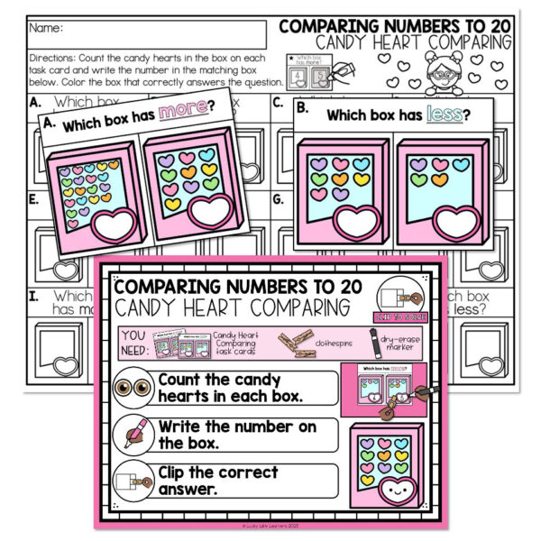 Kindergarten Math Center - February - Comparing Numbers to 20 - Candy ...