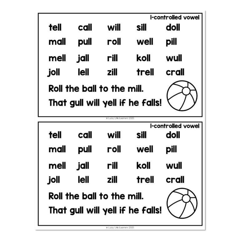Lucky to Learn Phonics - L-Controlled Vowels - Word and Sentence List ...