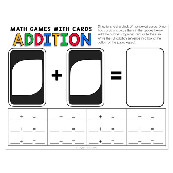 Math Games with Cards - Addition - Lucky Little Learners