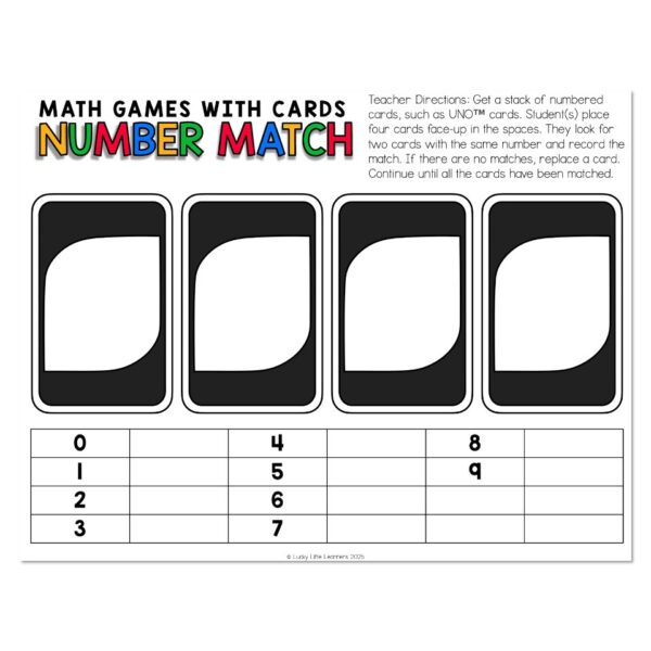 Math Games with Cards - Number Match - Lucky Little Learners