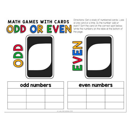 Math Games with Cards - Odd or Even - Lucky Little Learners