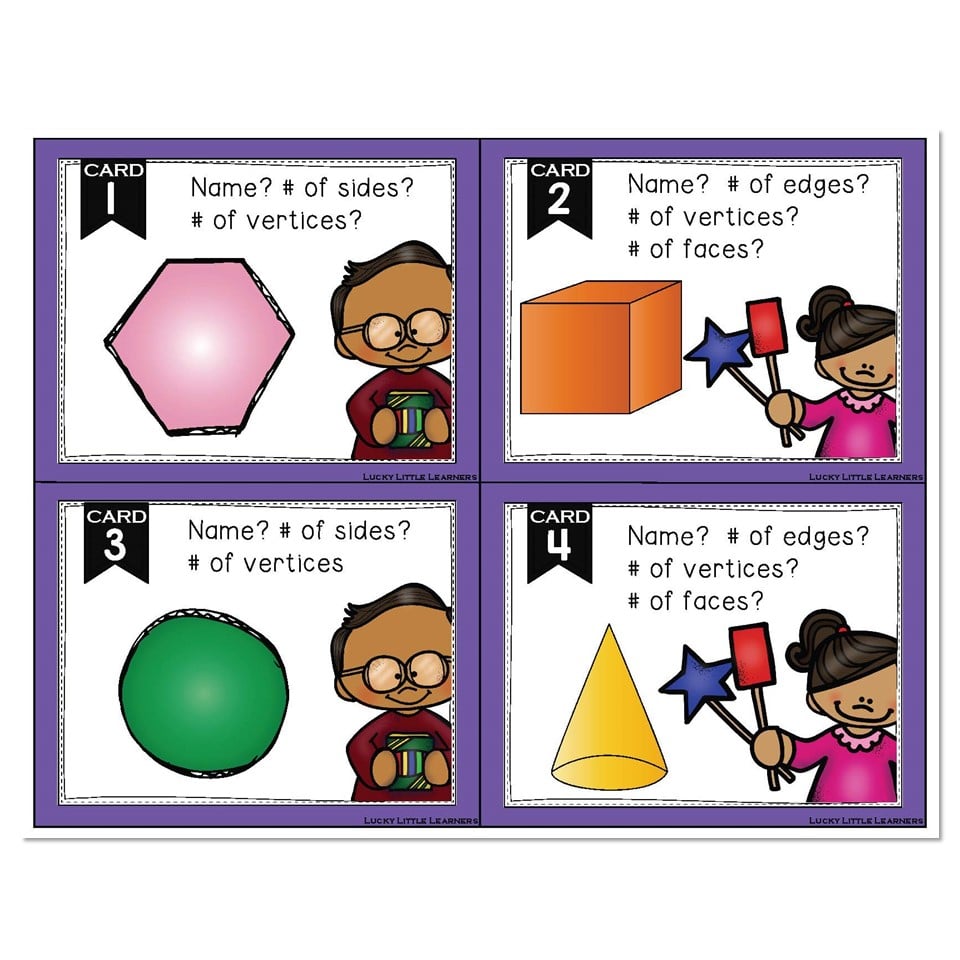 Math Task Cards - 2D and 3D Geometry - Lucky Little Learners