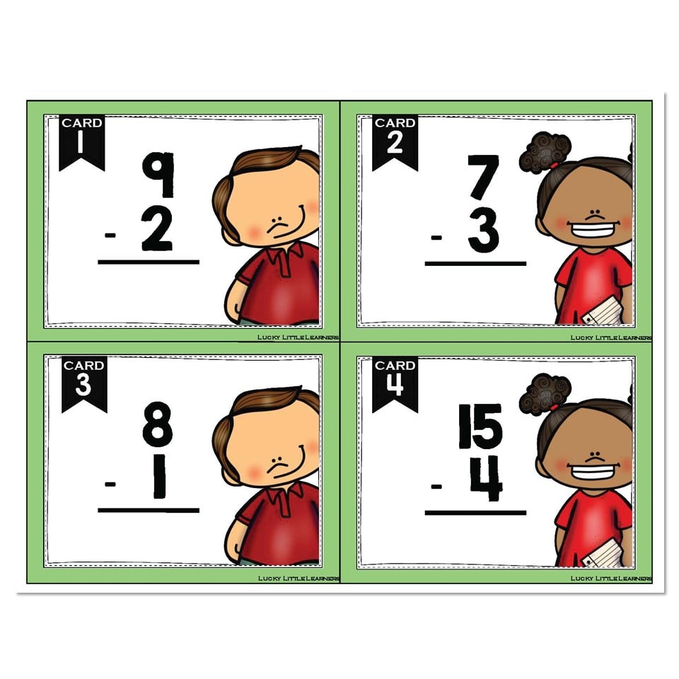 Math Task Cards - Basic Subtraction - Lucky Little Learners