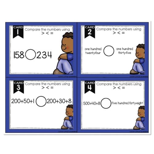 Math Task Cards - Comparing Numbers - 3 Digit Numbers - Lucky Little ...
