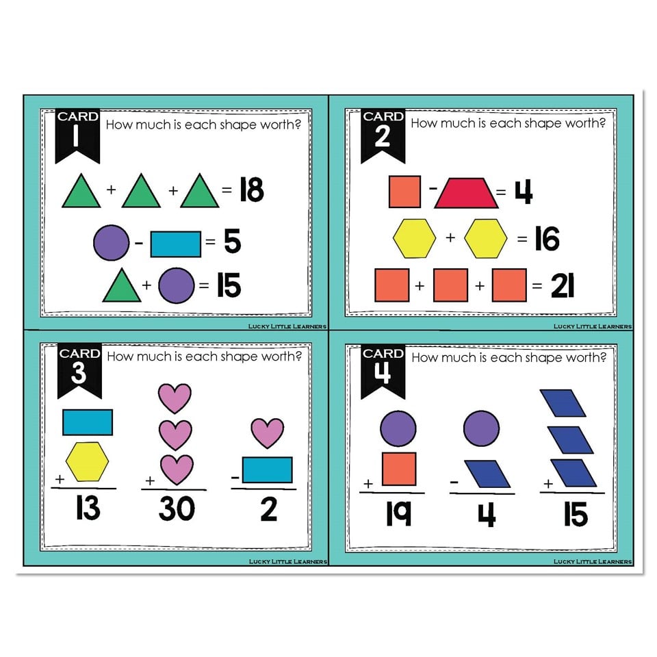 Math Task Cards - Math Logic Equations - Lucky Little Learners