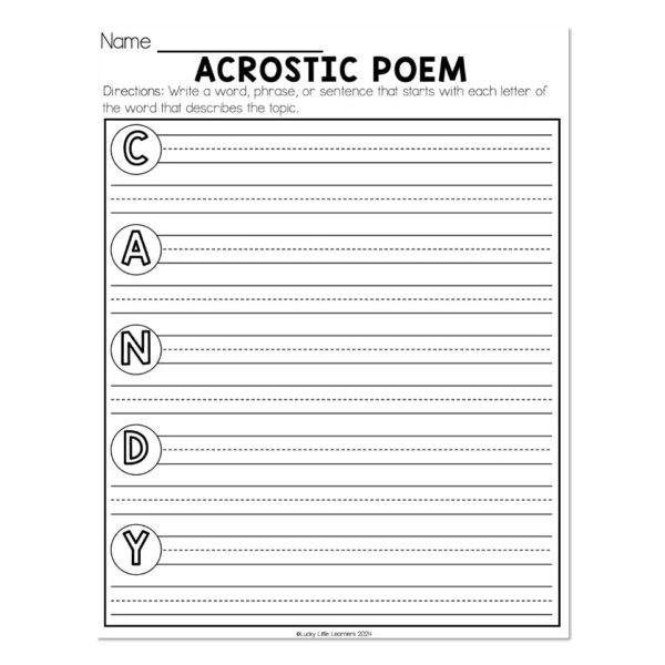 Monthly Writing Centers - February - Acrostic Poem - Candy - Lucky ...