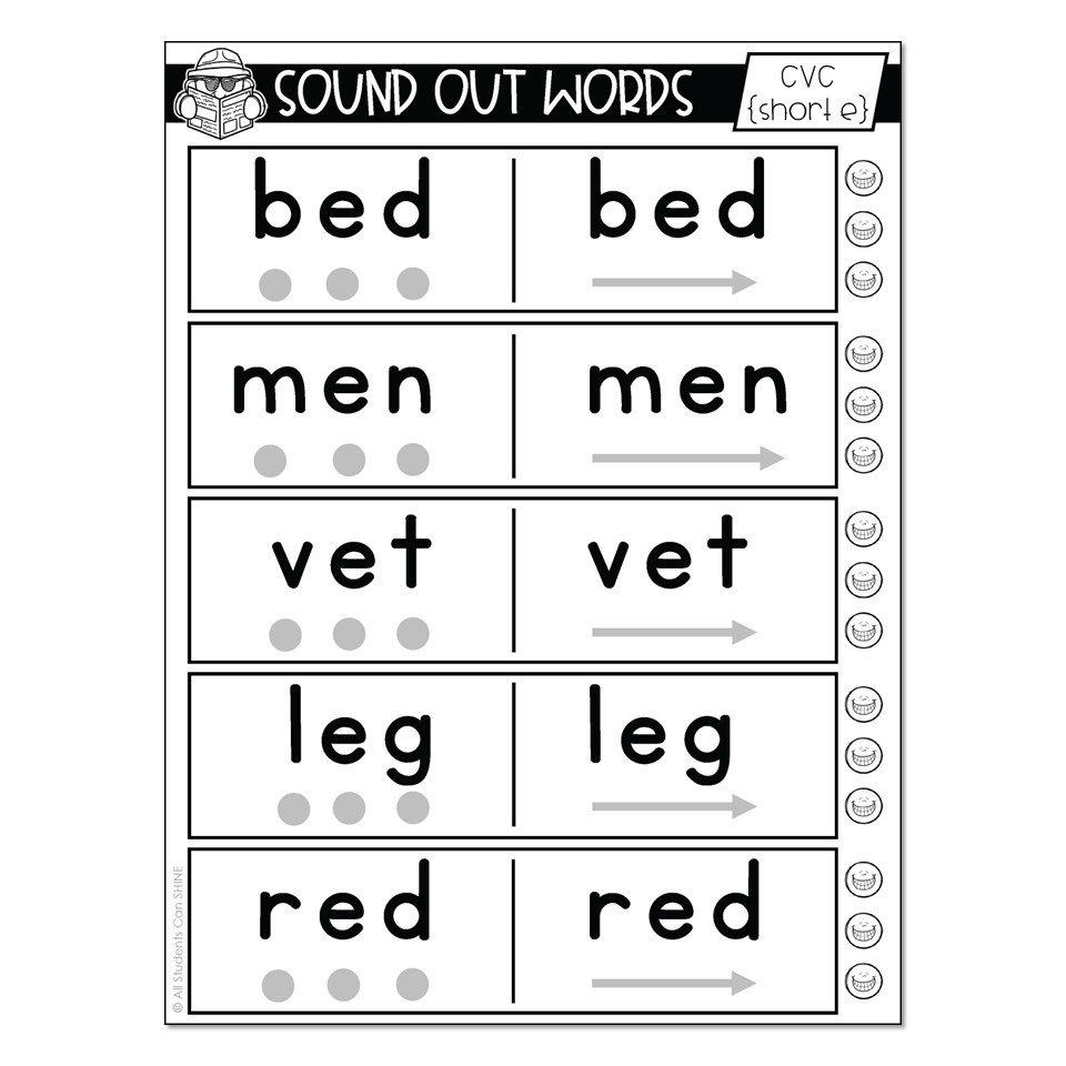 Reading Intervention - Sound Recognition - CVC Short E - Lucky Little ...