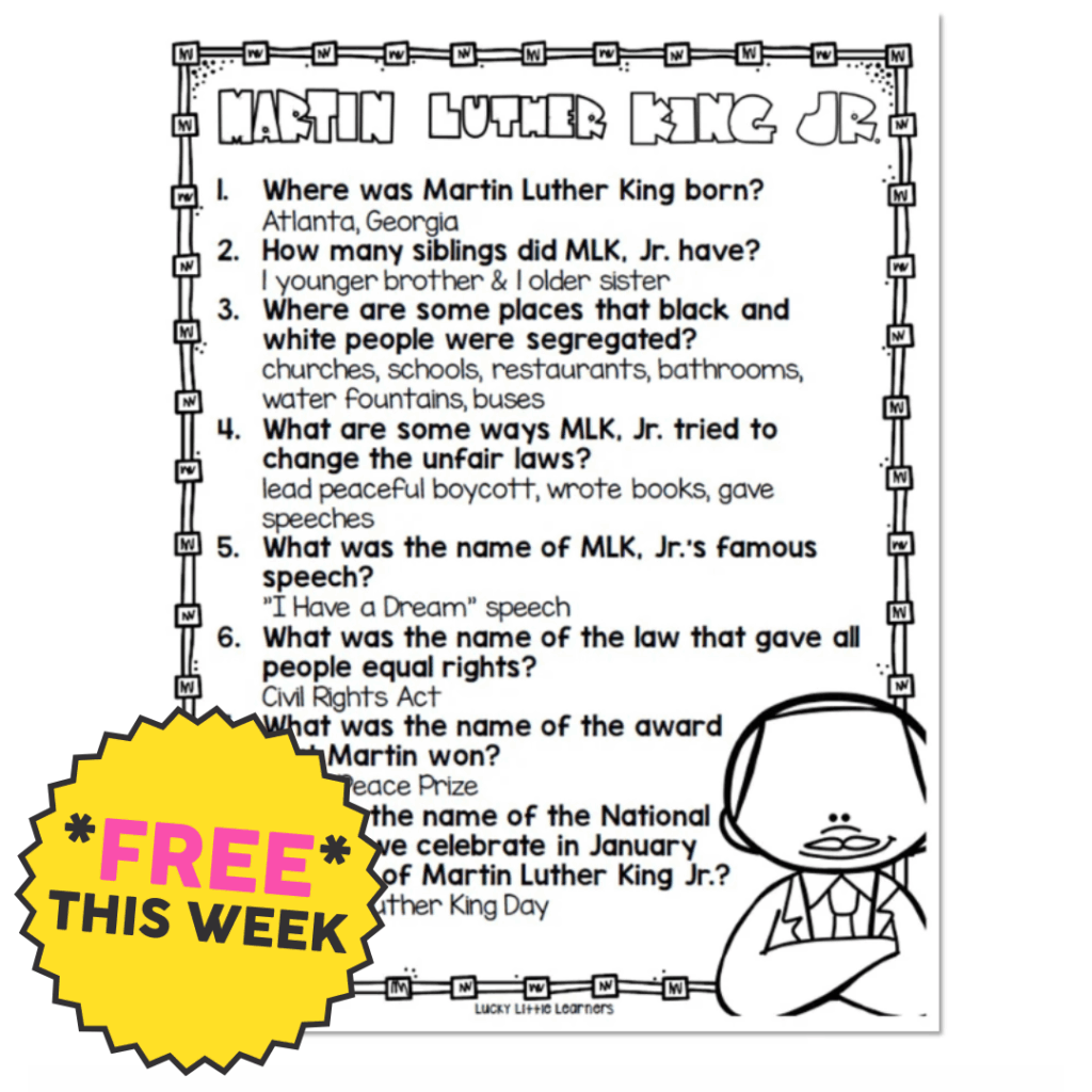 Martin Luther King Jr. Questions Sample - Lucky Little Learners