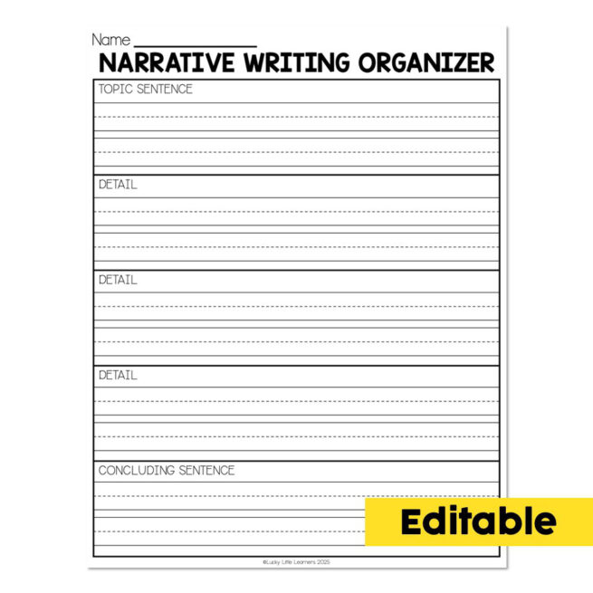Editable Narrative Writing Graphic Organizer - Lucky Little Learners