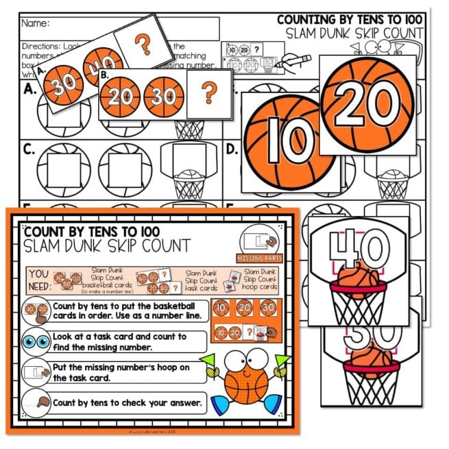 Kindergarten Math Center - March - Skip Count to 100 - Slam Dunk Skip ...