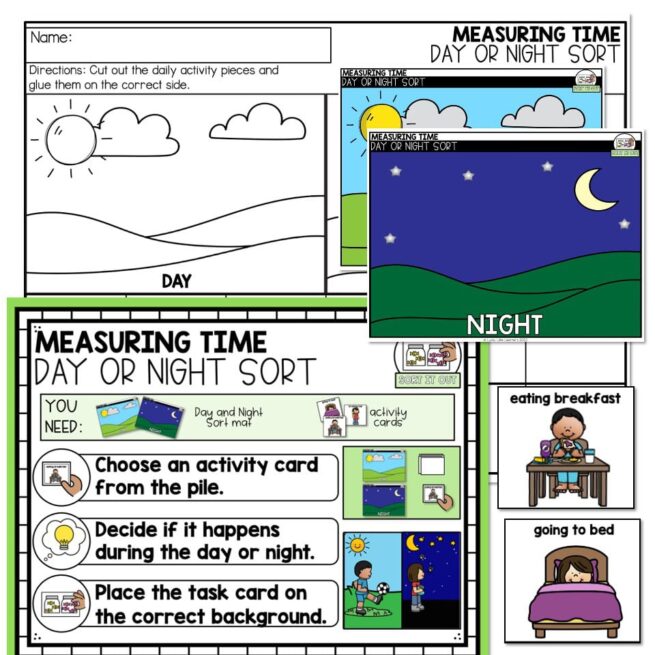 Kindergarten Math Center - March - Measuring Time - Day and Night Sort ...