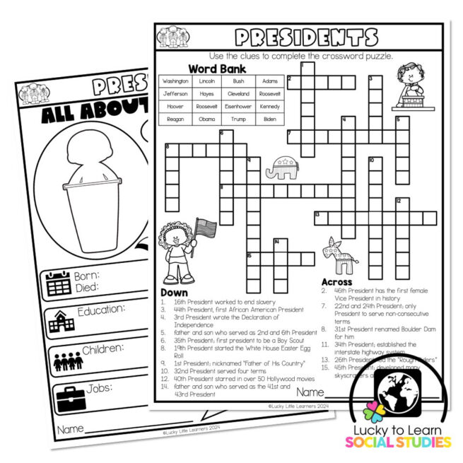 Lucky to Learn Social Studies - Presidents - One-Pager - Lucky Little ...