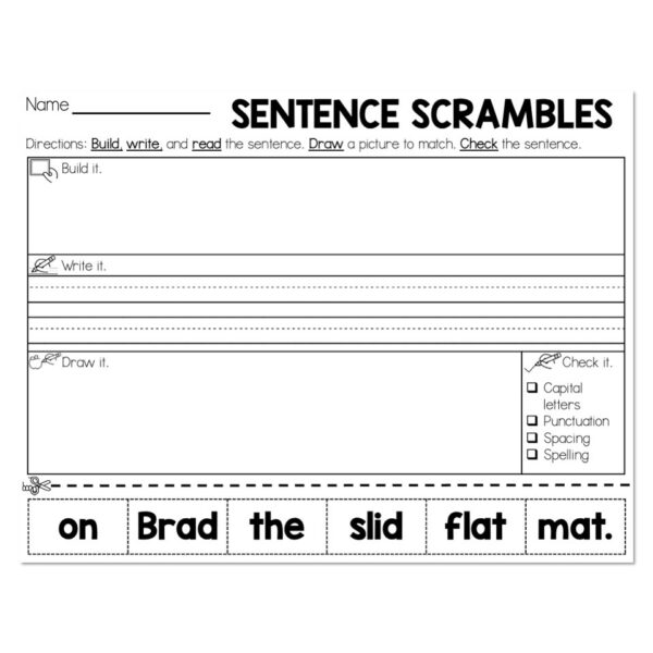 Sentence Scrambles - Kindergarten - Blends - Lucky Little Learners