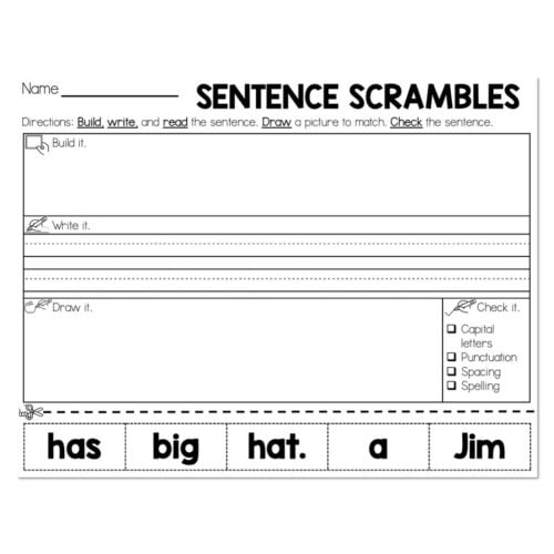 Sentence Scrambles - Kindergarten - CVC Words - Lucky Little Learners