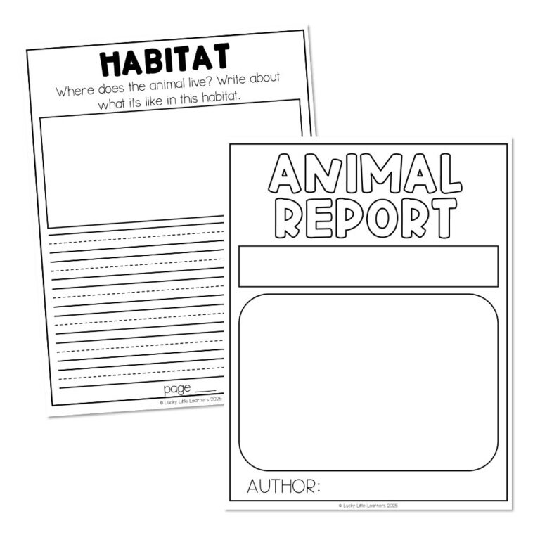 Animal Report Booklet - Full Page with Handwriting Lines - Lucky Little ...