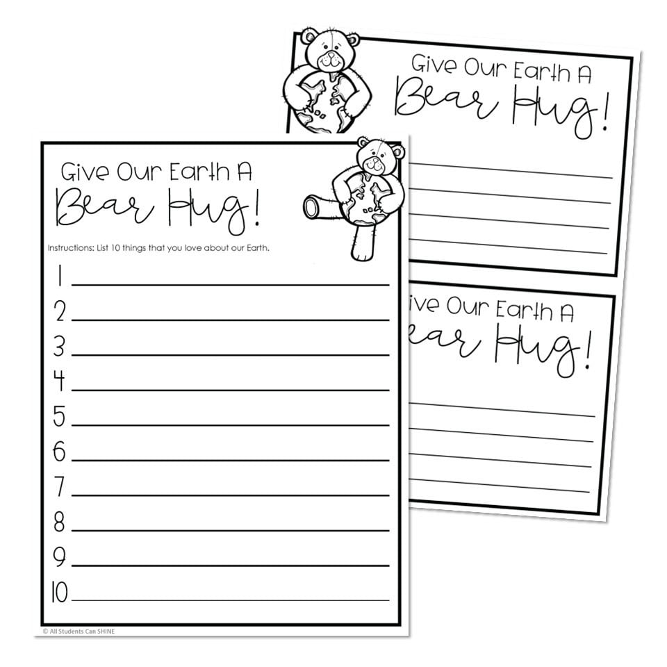 Earth Day Craftivity - Writing Prompt - Give Our Earth a Bear Hug ...