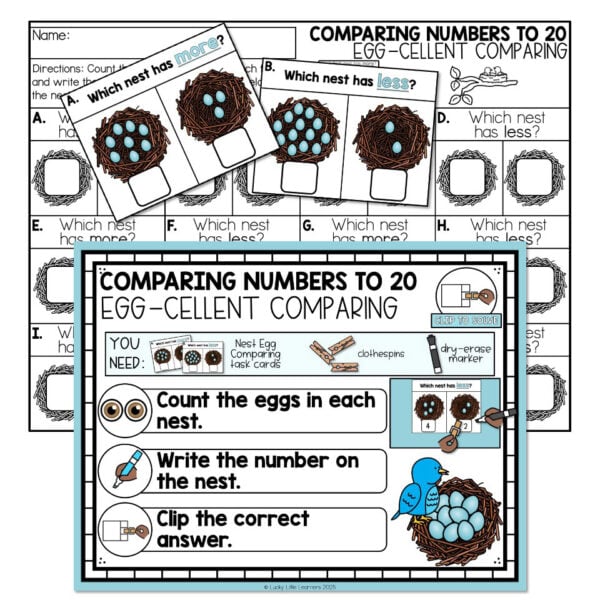 Kindergarten Math Center - April - Comparing Numbers to 20- Egg-Cellent ...