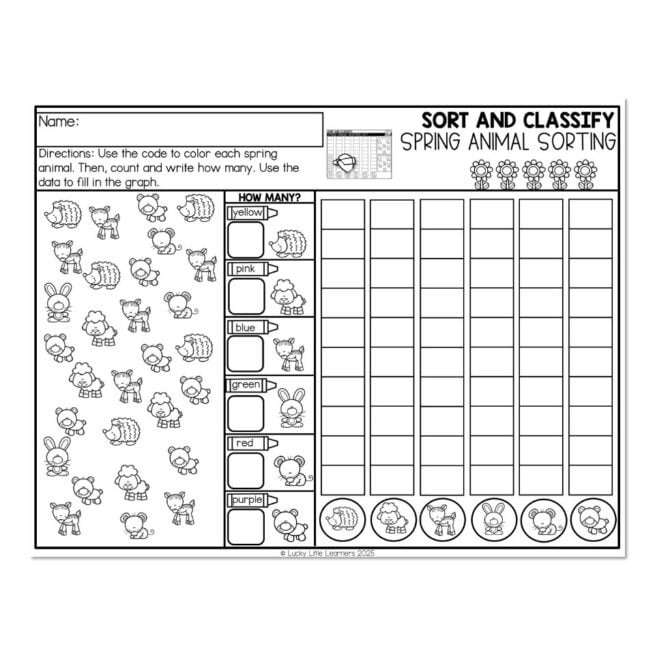 Math Worksheet - April - Sort and Classify- Spring Animal Sort - Lucky ...