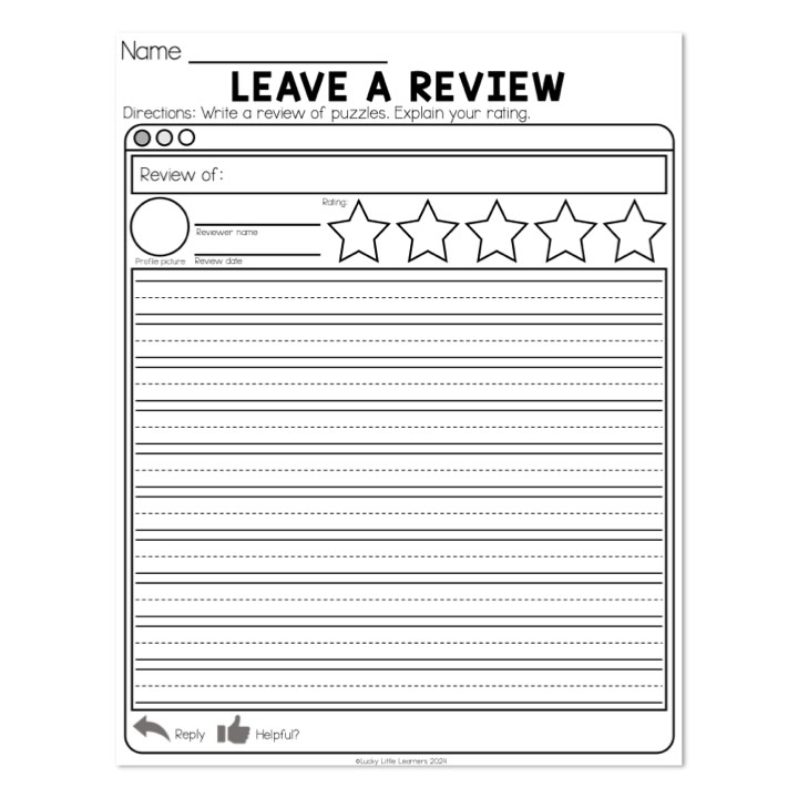 Monthly Writing Centers - May - Review - Puzzles - Lucky Little Learners